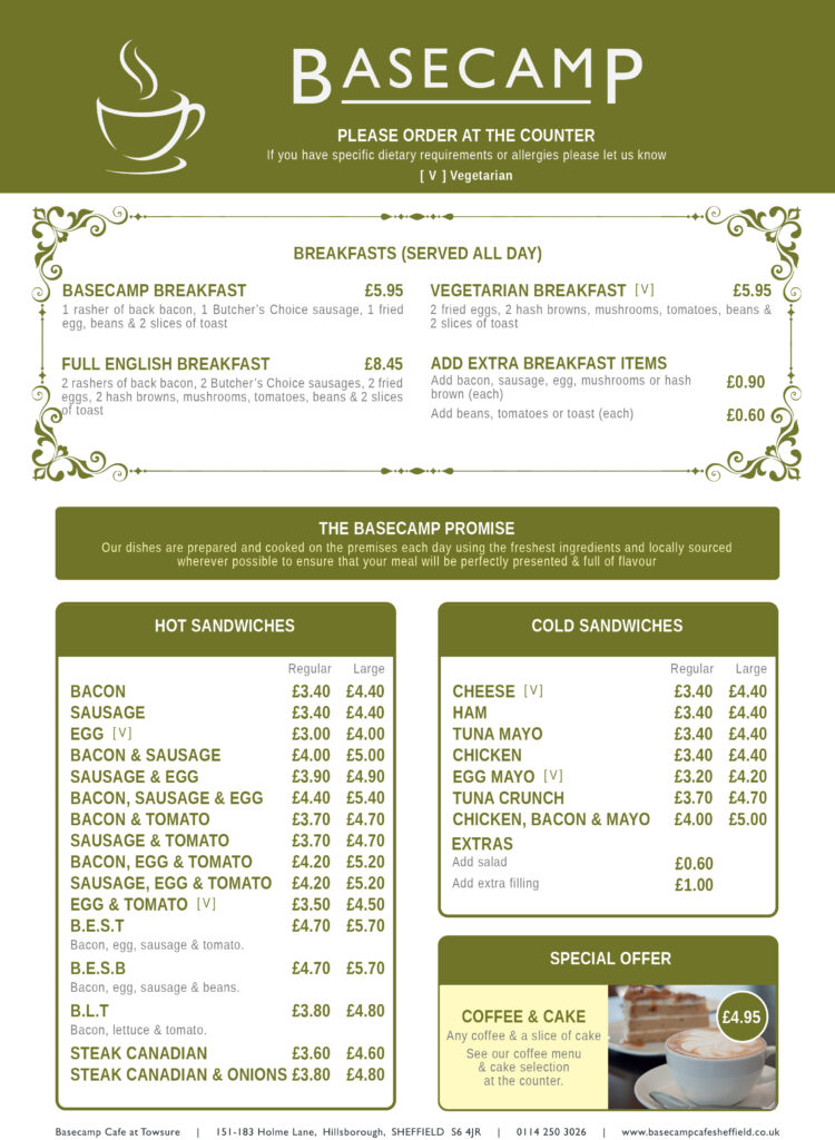 Basecamp Cafe Menu - BaseCamp Cafe Sheffield